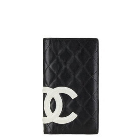 CHANEL | Bags | Chanel Cambon Line Coco Mark Bifold Wallet Black White ...